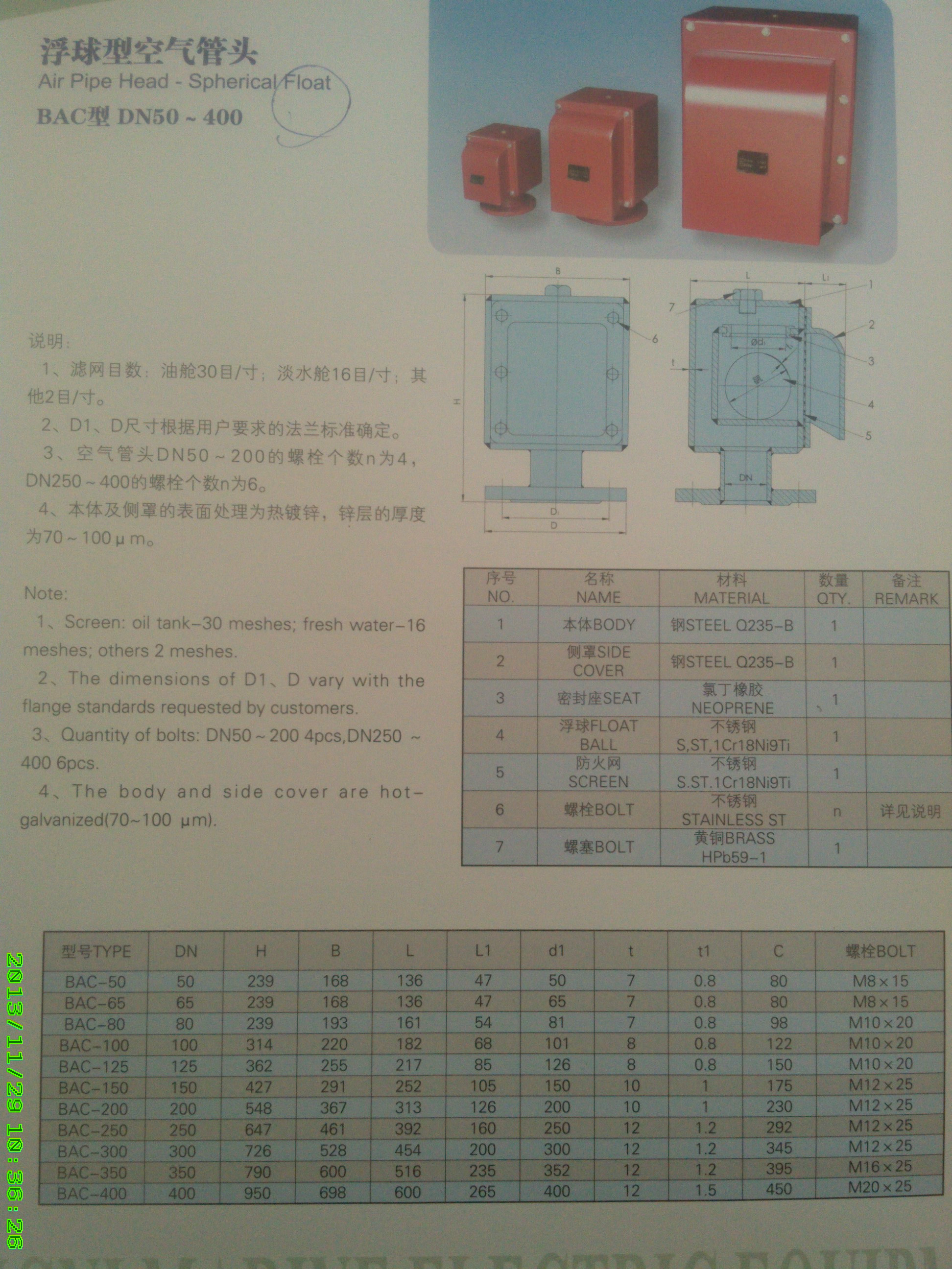 Ball type air vent head spherical float BAC Type