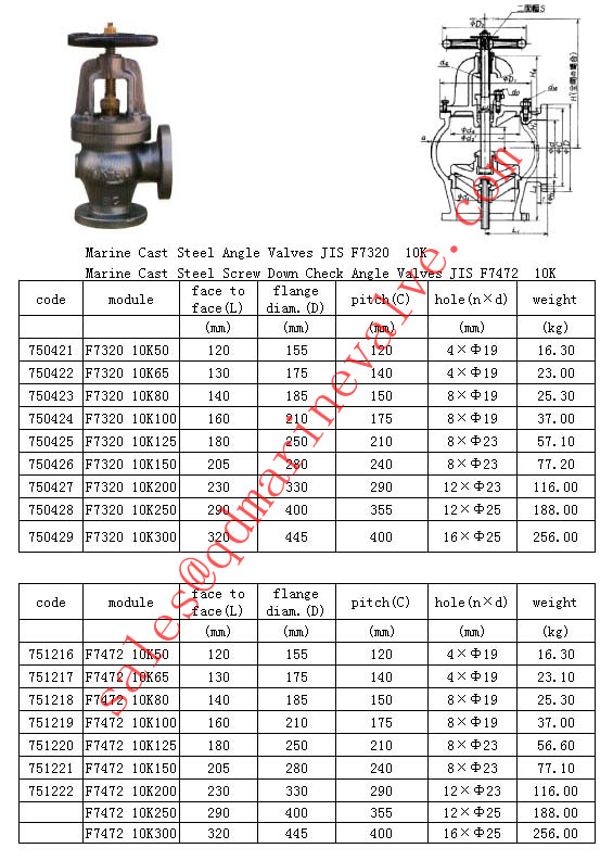 JIS marine cast steel angle check valve 5K/10K/20K